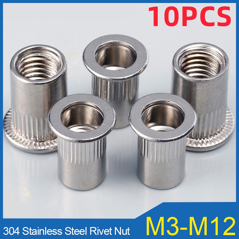 M3 M4 M5 M6 M8 M10 M12 304 Stainless Steel Flat Head Threaded Rivet Insert Nutsert Cap Rivet Nut ...