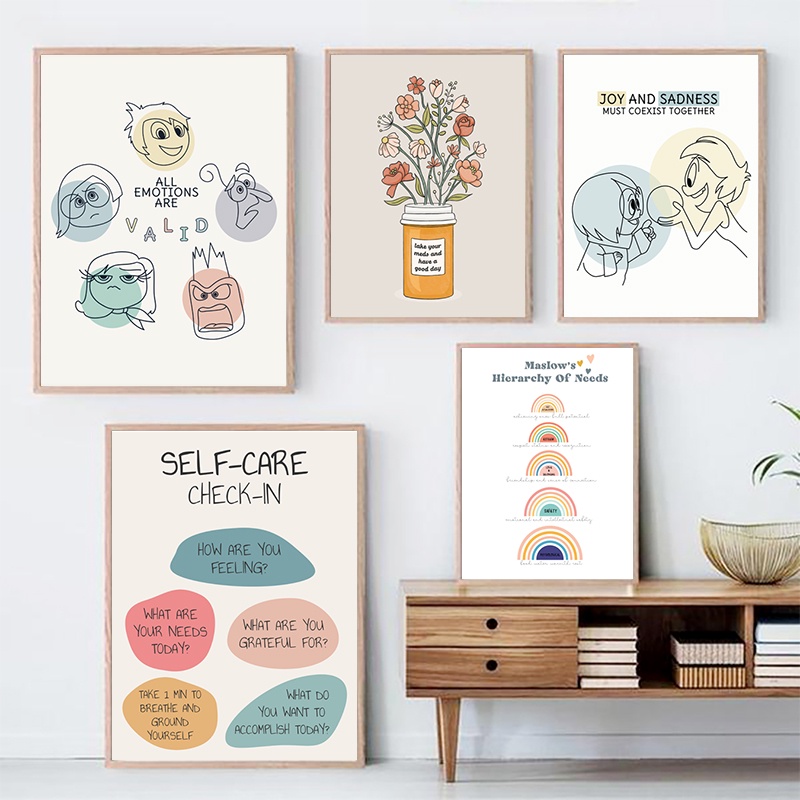 INSIDE OUT Mental Health Poster Kids Feelings Emotions Art Print Canvas ...