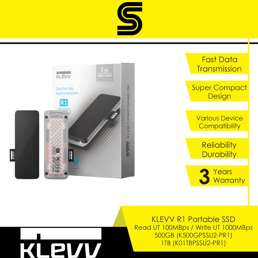 KLEVV R1 Portable SSD (500GB[K500GPSSU2-PR1], 1TB[K01TBPSSU2-PR1 ...