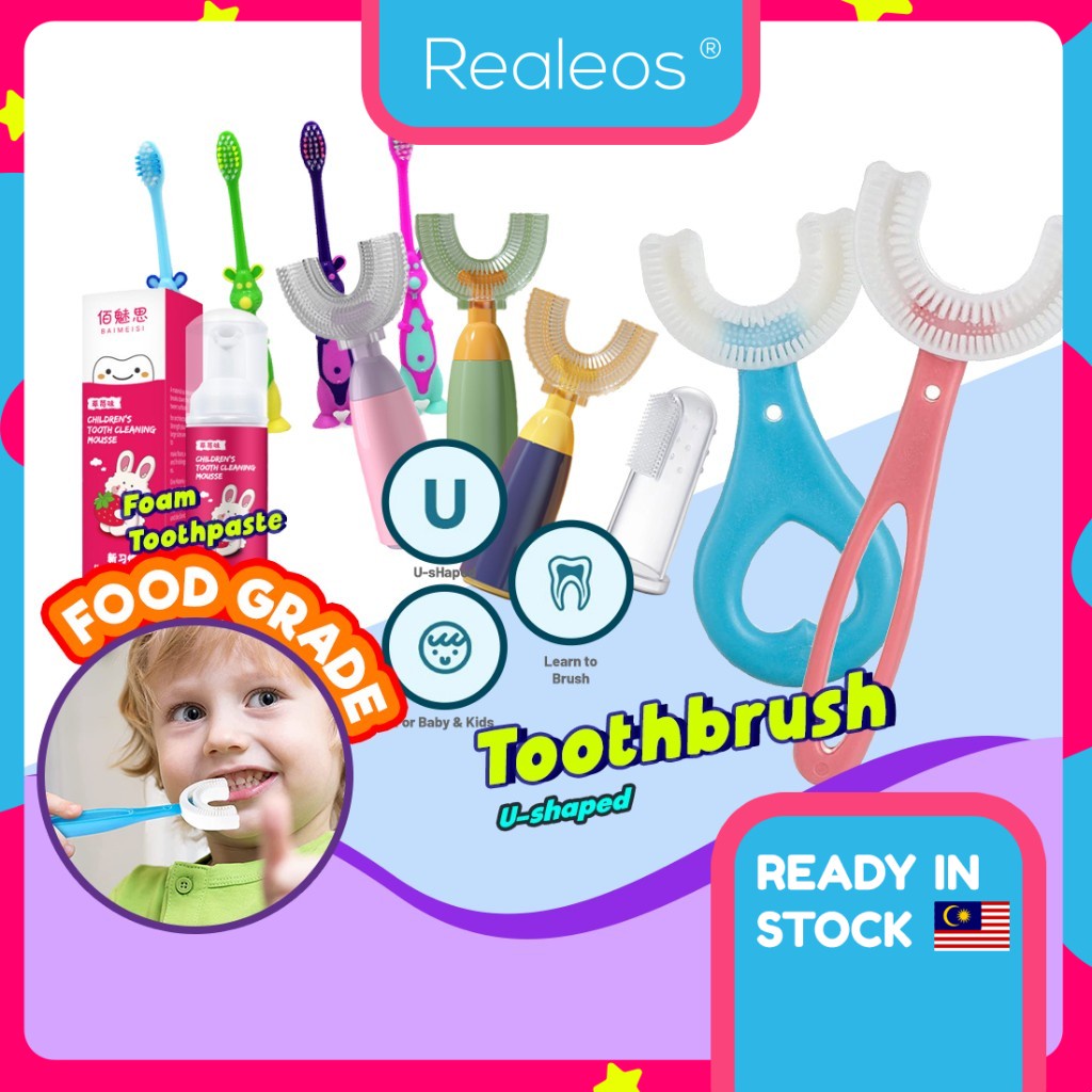 Realeos 2-12 Years Old U-Shape Toothbrush Foam Toothpaste Silicone Oral ...