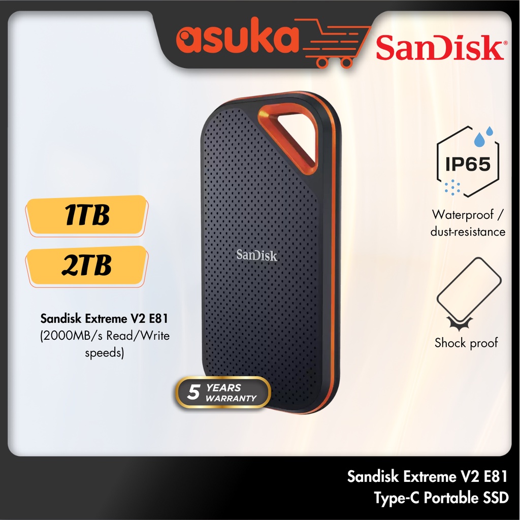 Sandisk Extreme E81 Extreme Pro V2 1TB / 2TB USB 3.1 Type-C Portable SSD Solid State Drive ...