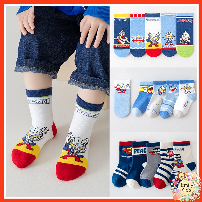 Ready Stock 5 Pairs 1-12Y Kids Socks High Quality Cotton Soft Ultraman ...