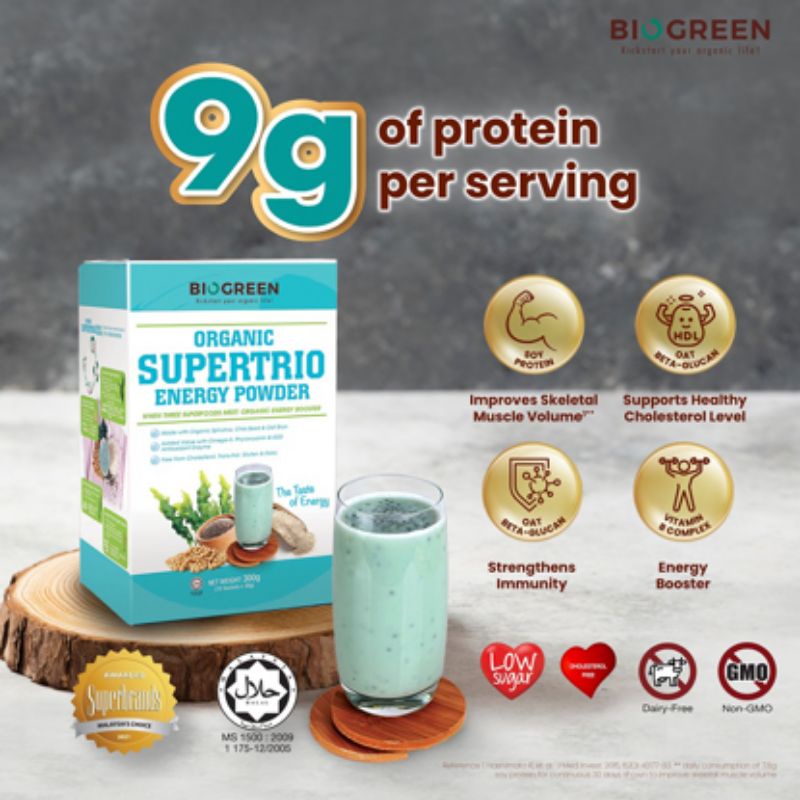 BIOGREEN ORGANIC SUPERTRIO ENERGY POWDER 10'S X 30G | Shopee Malaysia