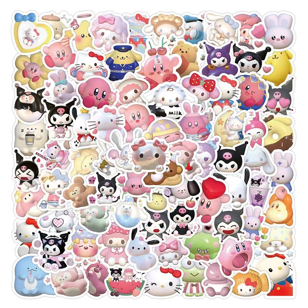 100PCS 3D Sanrio Mixed HelloKitty Mymelody Cinnamoroll Kuromi Pochacco ...
