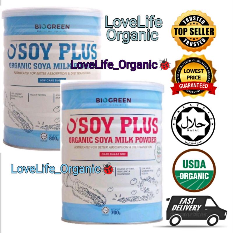 Biogreen O'soy Plus Organic Soya Milk Powder Low sugar 800g/Sugar Free ...