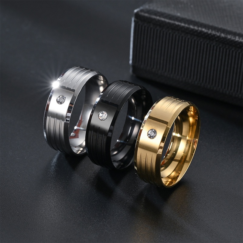 Brand new 8mm stainless steel lines and zircon ring,retro style men and ...