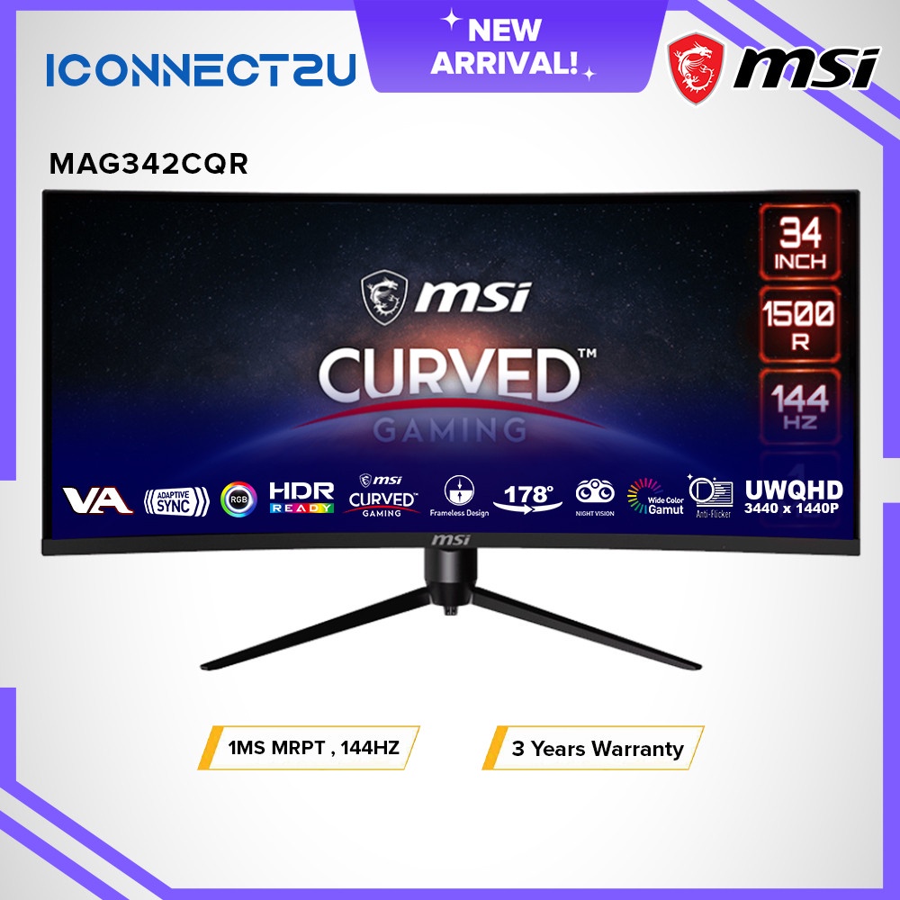 MSI 34" Optix MAG342CQR VA UWQHD 144Hz 1ms HDR Ready Adaptive Sync RGB ...