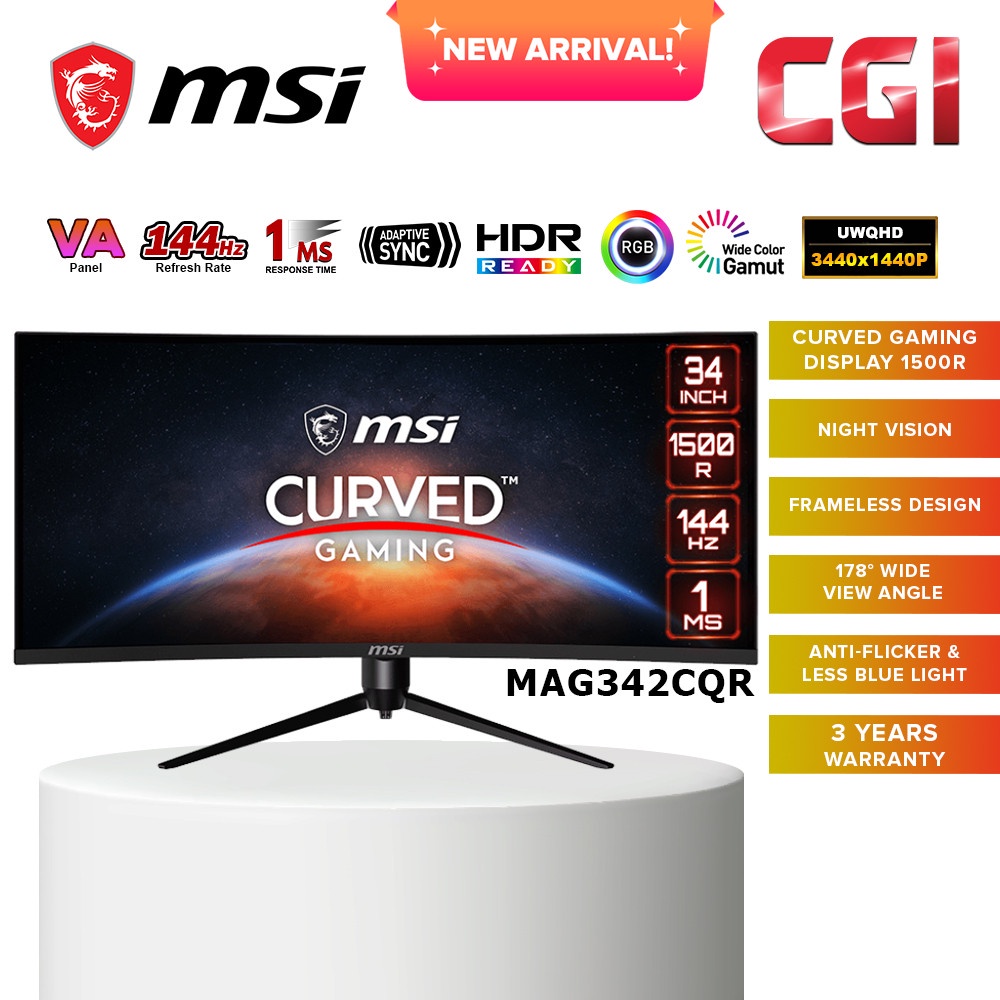 MSI 34" Optix MAG342CQR VA UWQHD 144Hz 1ms HDR Ready Adaptive Sync RGB ...