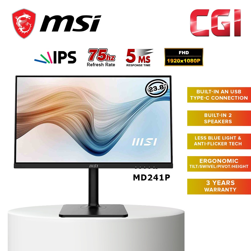 MSI 23.8 Modern MD241P IPS 75Hz FHD Ergonomic Type C Build In Speaker ...