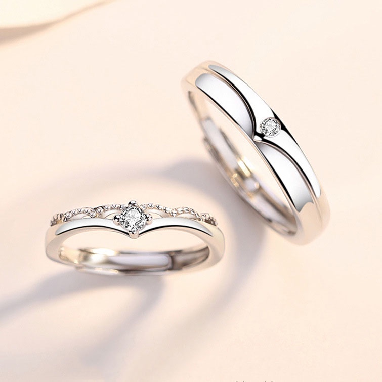 Simple Prince Princess Couple Rings Elegant Diamond Crystal Silver ...