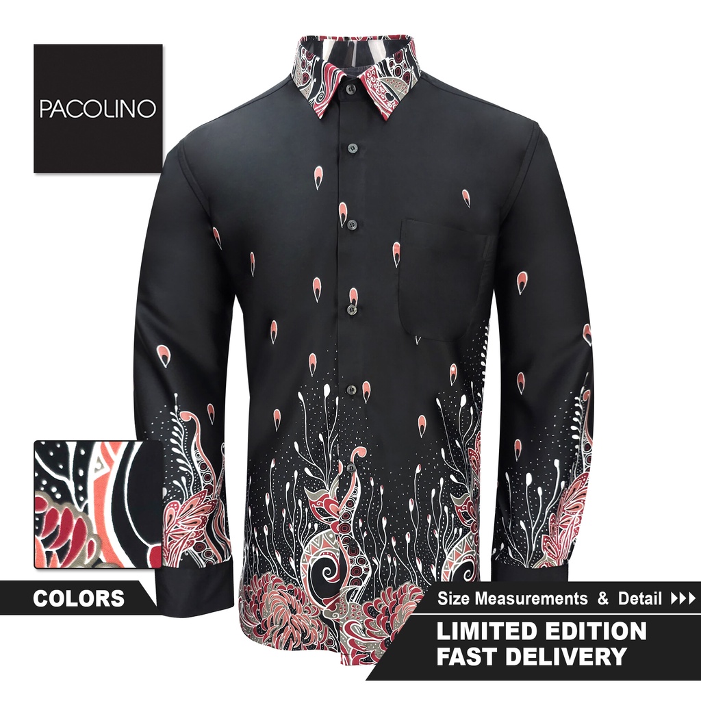 Pacolino-(Regular Cutting) Black Color Malaysia Men Batik Long Sleeve ...