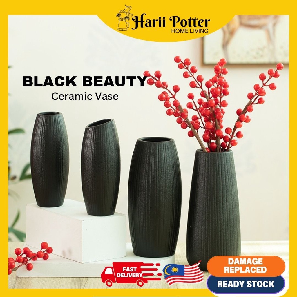 Aesthetic Nordic Ceramic Black Vase Decoration Pasu Ceramic Flower Vase ...