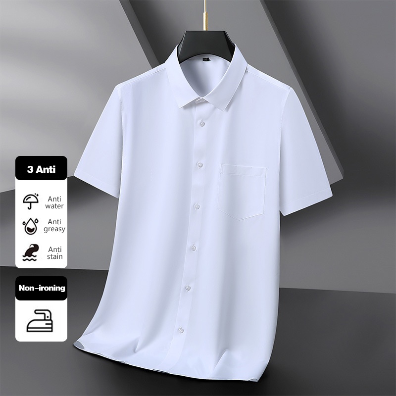 【Plus Size】10XL 9XL Men Short Sleeve Shirt Waterproof Anti stain Solid ...
