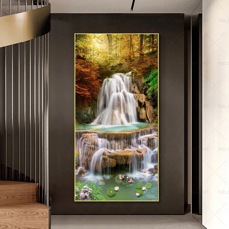 Abstract Waterfall Entrance Painting Wall Decor Posters Koi Animal Art ...