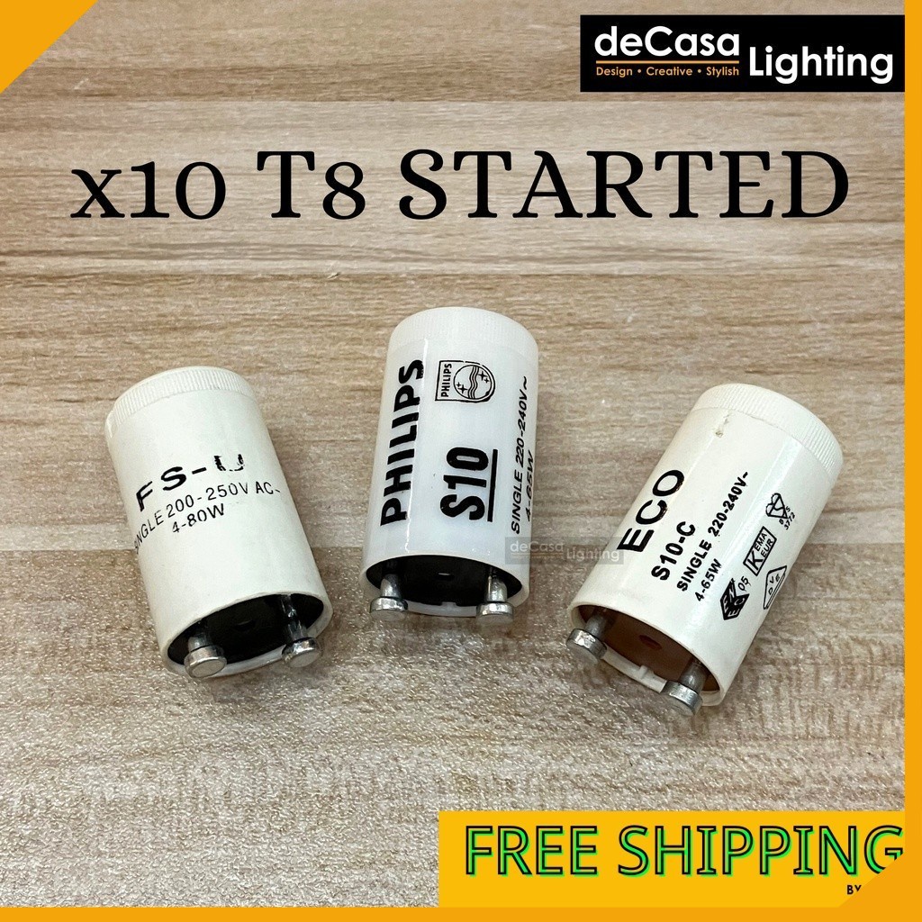 [x10 PCS] Decasa Lighting 4-65W Single T8 Starter 220V-240V Fluorescent ...