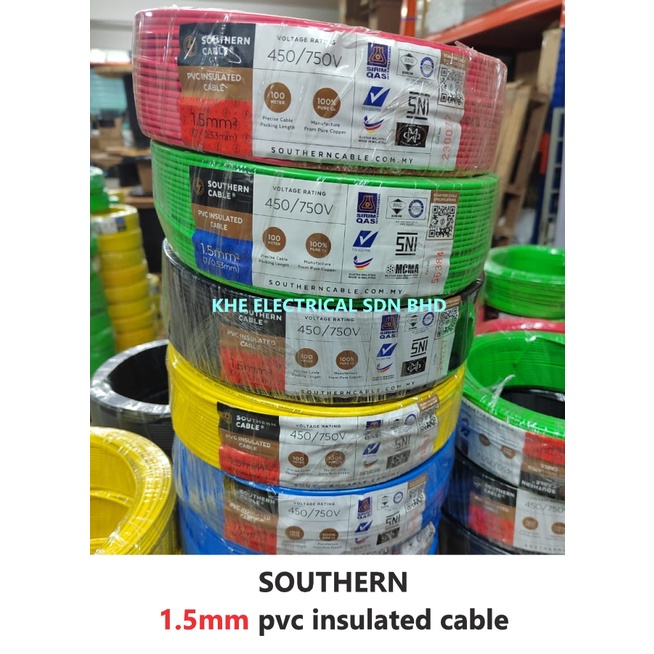 Southern 1.5mm pvc insulated cable - sirim & jkr approved # | Shopee ...