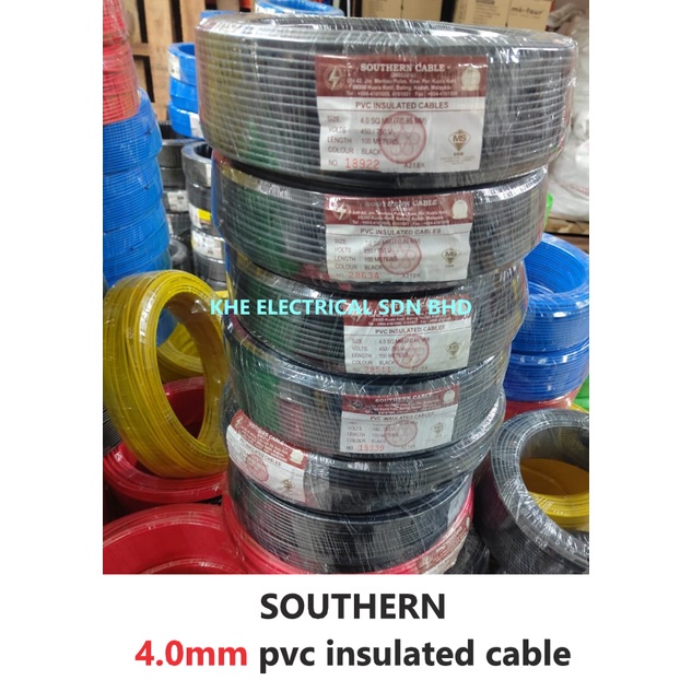 Southern 4.0mm pvc insulated cable - sirim & jkr approved # | Shopee ...