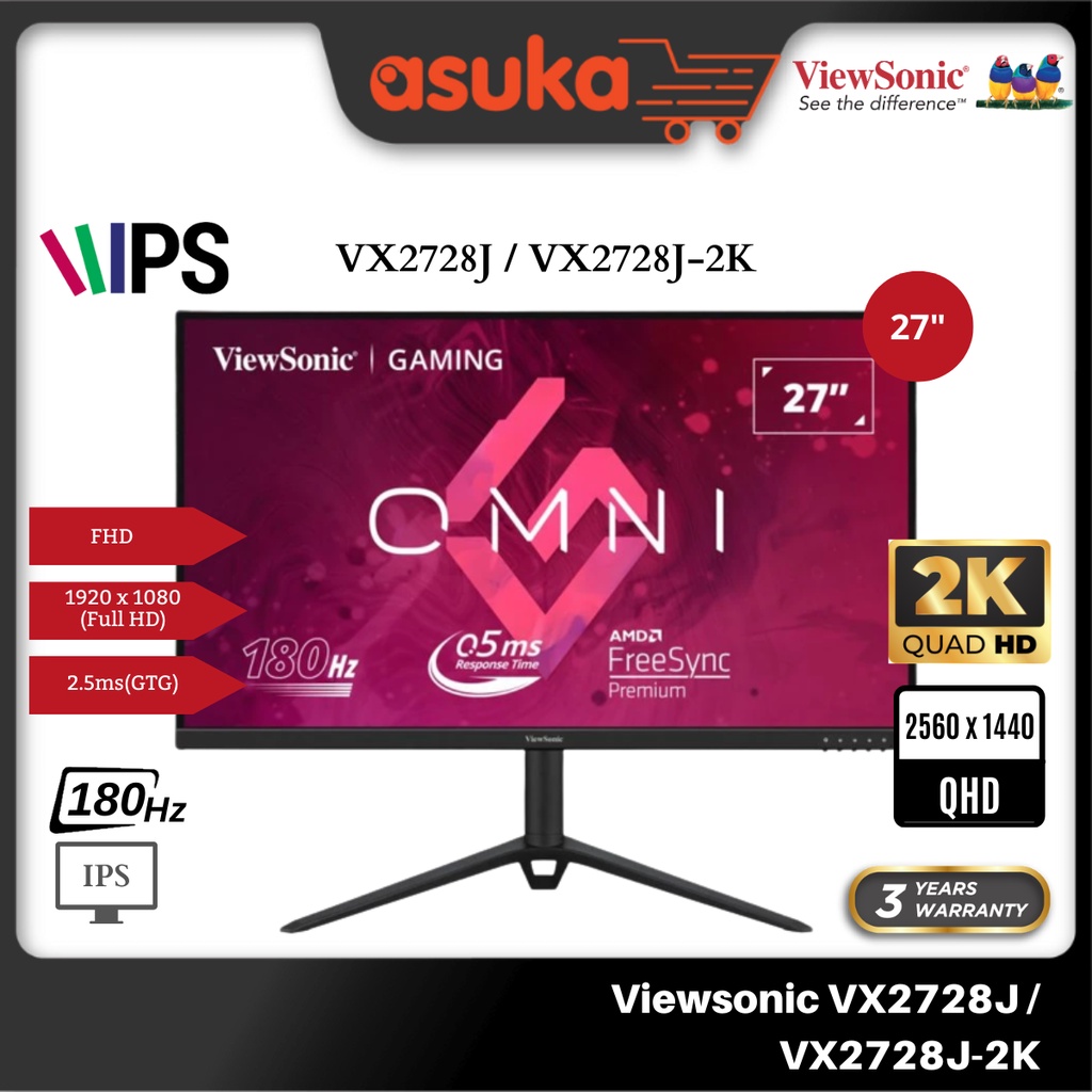 Viewsonic VX2728J / VX2728J-2K 27" Fast IPS 180Hz Gaming Monitor ...