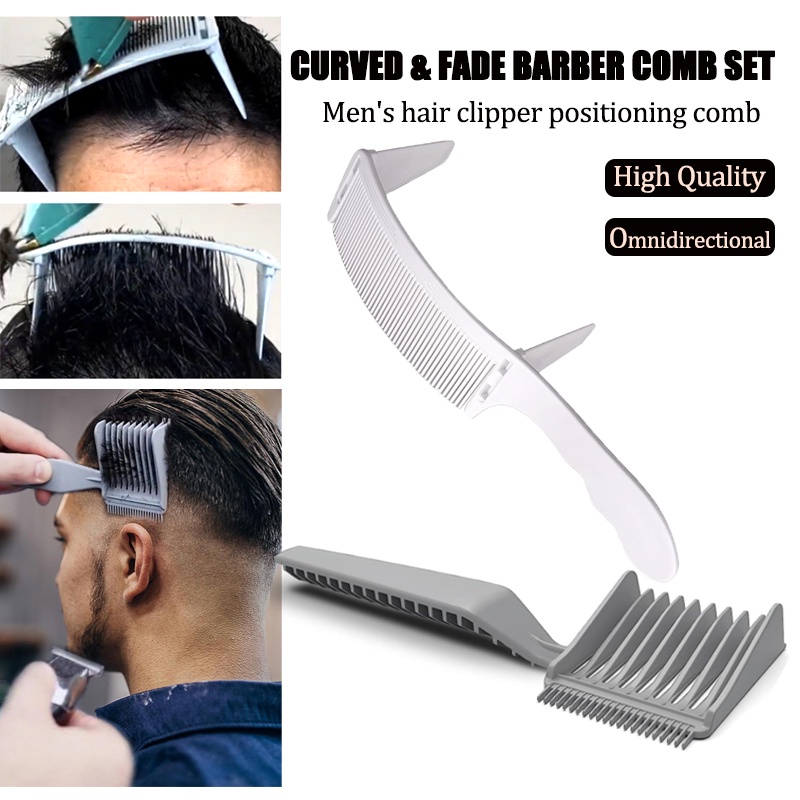 2PCS Barber Comb Set Positioning Curved Comb Gradient Hairstyle Comb ...