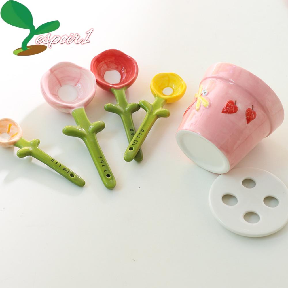 ESPOIR Measuring Spoons and Cups Set, Ceramic Sunflowers Measuring ...