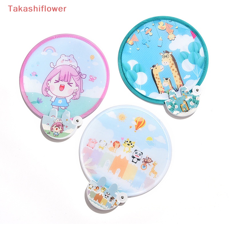 (Takashiflower) Portable Round Folding Fan Pocket Fan Cartoon Pattern ...