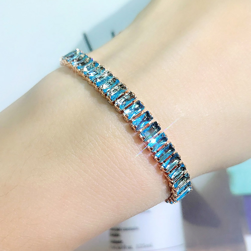 Adjustable Tennis Bracelets for Women Blue Shiny Zirconia Crystal Chain ...