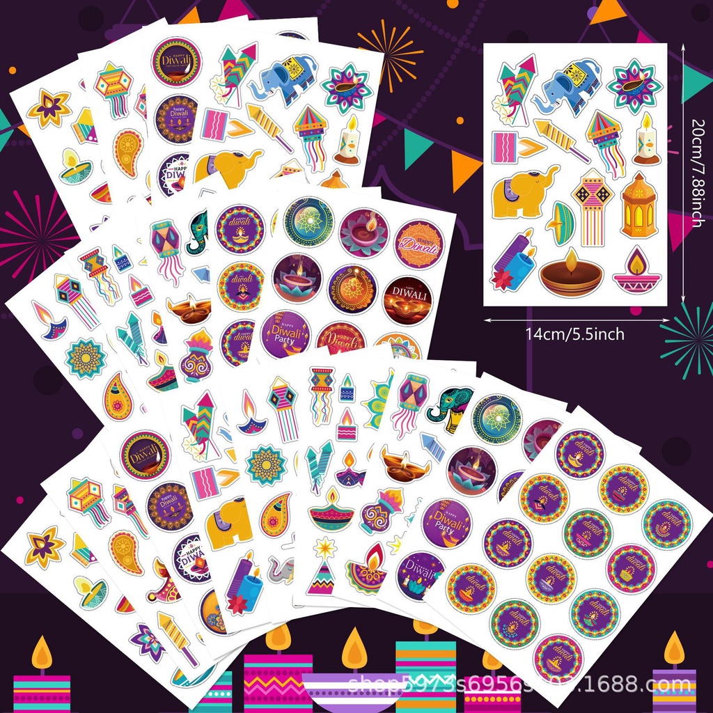 【Clearance】Diwali lights DIY stickers Deepavali Candle Cartoon Sticker ...