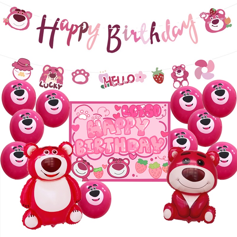 Toy Story Lotso Strawberry Bear Aluminium Foil Balloon Banner Birthday ...