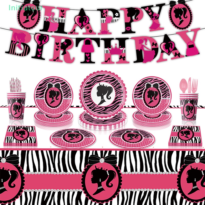 Initiatour Pink Barbie Girl Theme Birthday Party Paper Cup Paper Plate ...