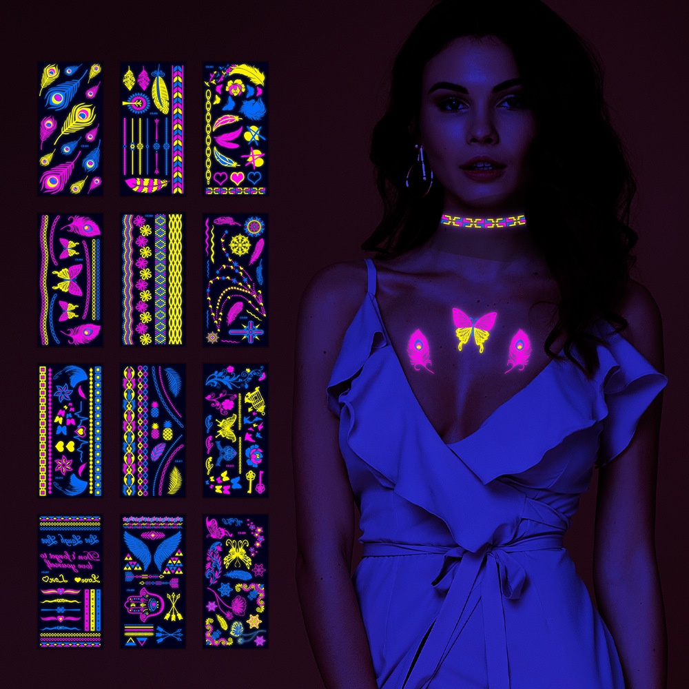 Creative Fluorescence Body Face Waterproof Tattoo Stickers Glow In The ...