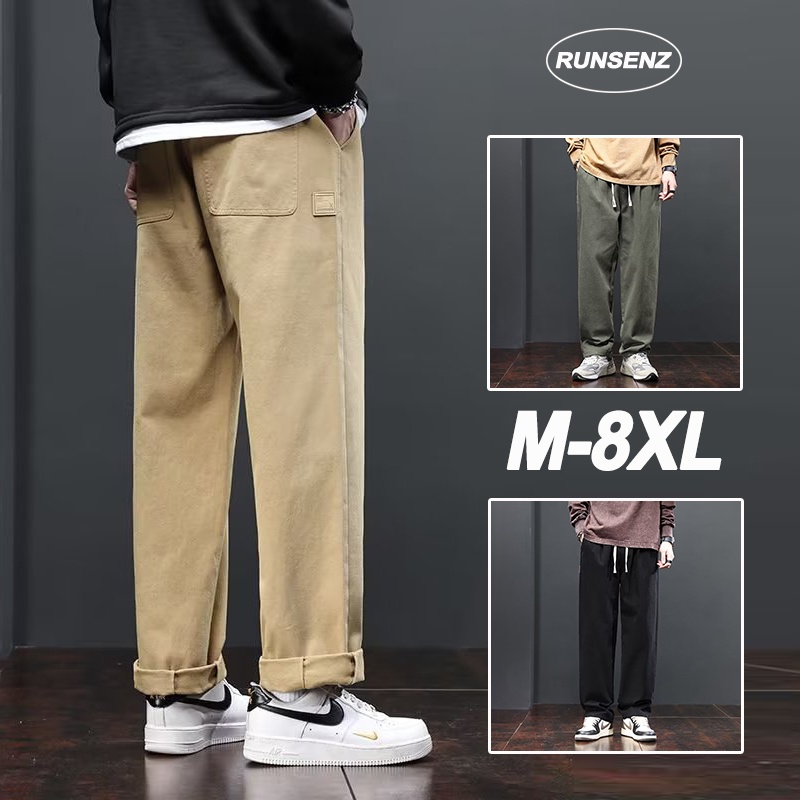 M-8XL Japanese Simple Cargo Pants Men Causal Slim Fit Straight Leg Long ...