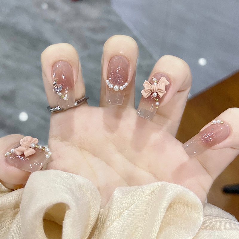 Ice Crystal Princess Wearing Nails Girl Nail Stickers Bowknot Manicure ...