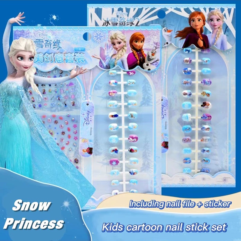 【Frozen Fake Nails for Kids】Cartoon Princess Fake Nail Kids Nails Short ...