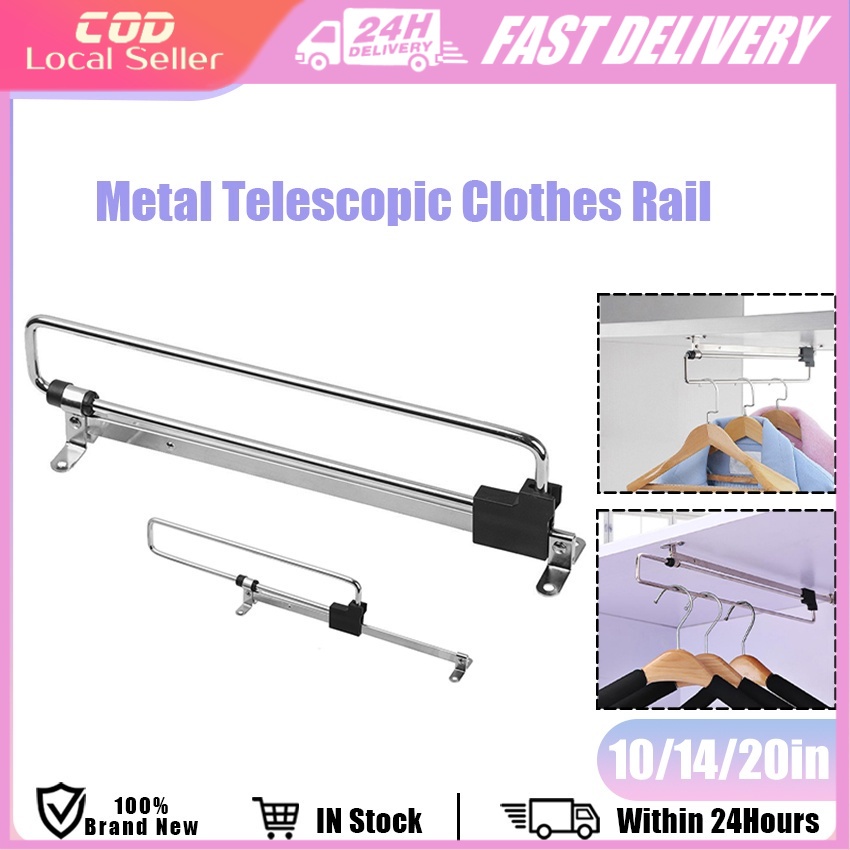 Pull Out Clothes Hanger Rail Extending Rack Wardrobe Storage Holder ...
