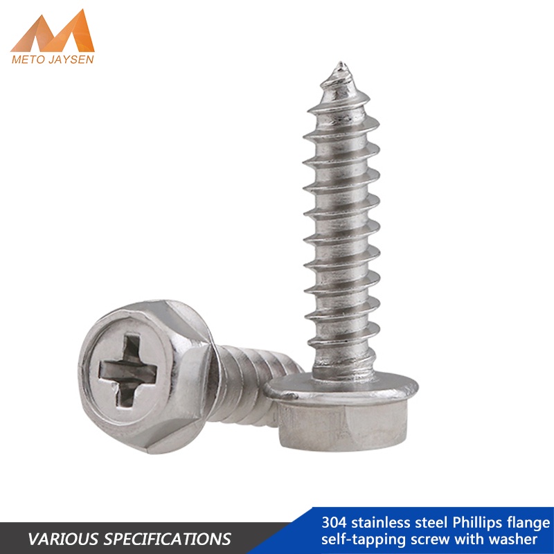 304 Stainless Steel Phillips External Hex Flange Self Tapping Screws Wood with Collar Washer ...