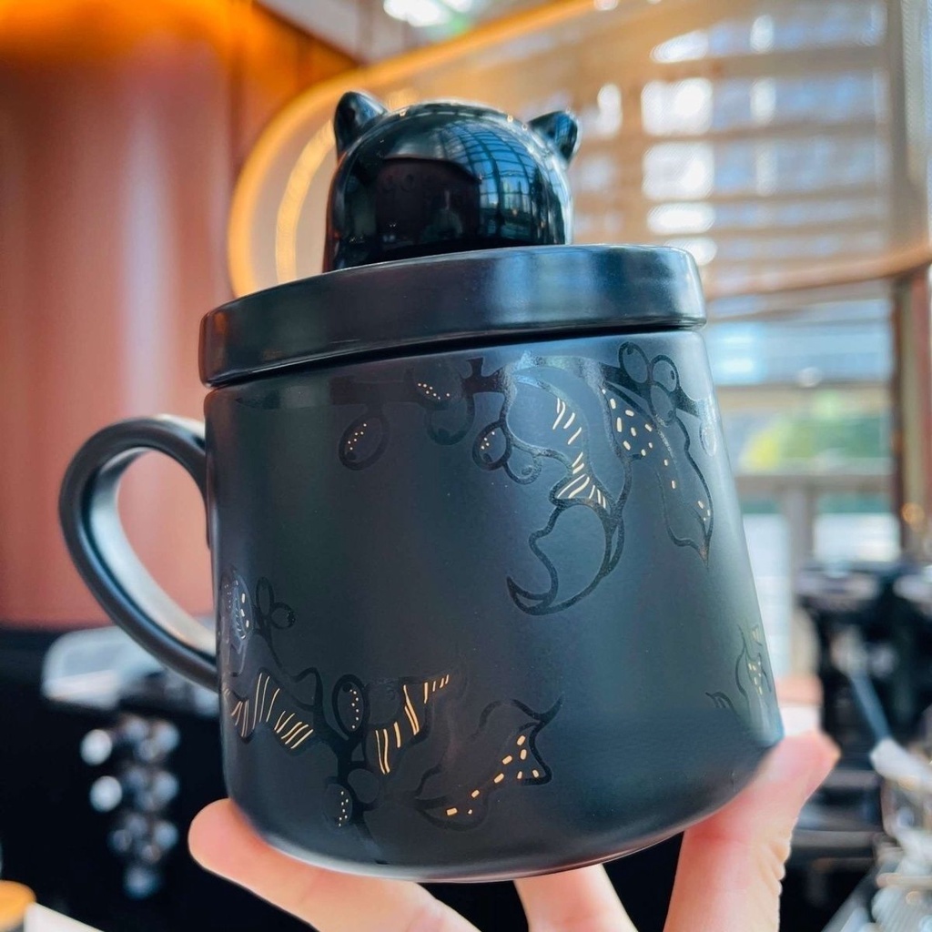 Starbucks Mug Halloween Cute Devil Horn Big Eye Cat Coffee Cup Lid Set ...