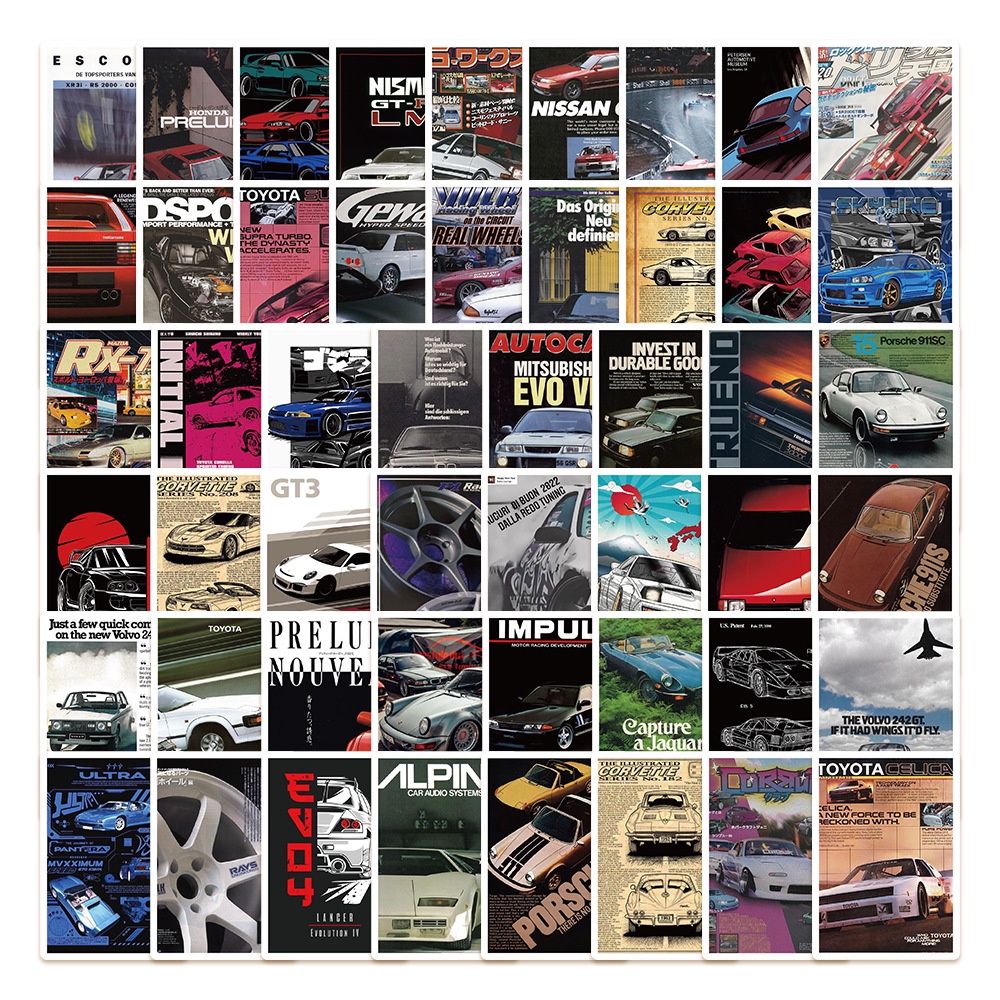JDM Cars Racing Posters 50 pcs Waterproof Non Repeating Stickers Pack ...