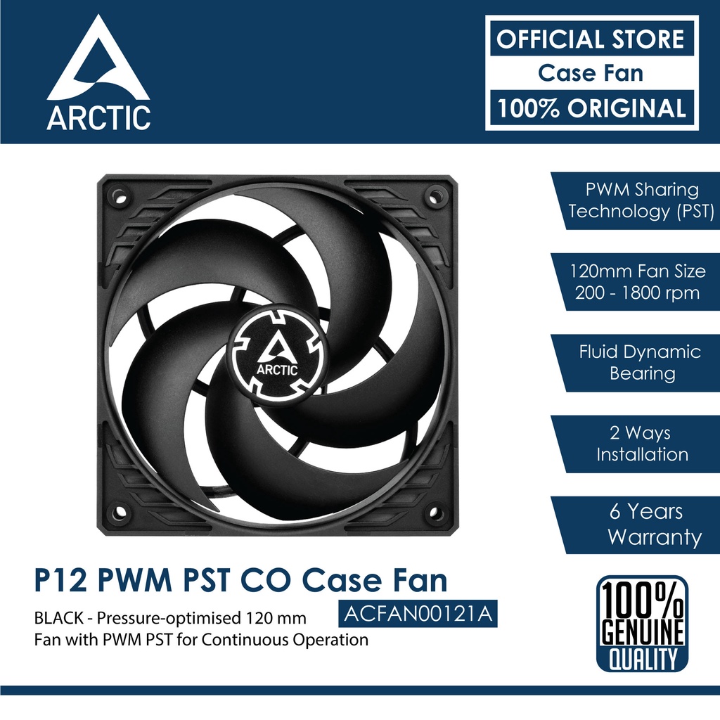 ARCTIC P12 PWM PST CO Pressure Optimised 120 mm Fan with PWM PST for ...