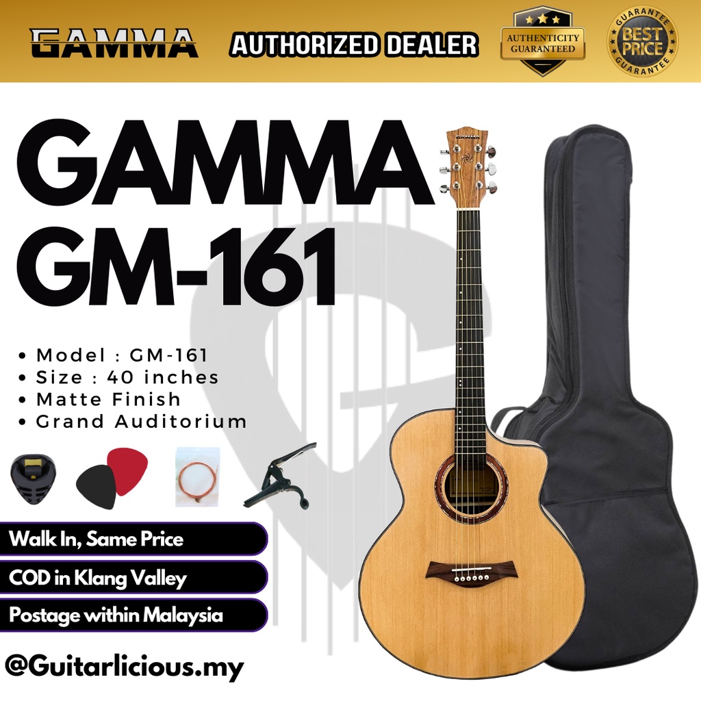 GAMMA (GM-161) 40inch Grand Auditorium Acoustic Guitar with Cutaway ...