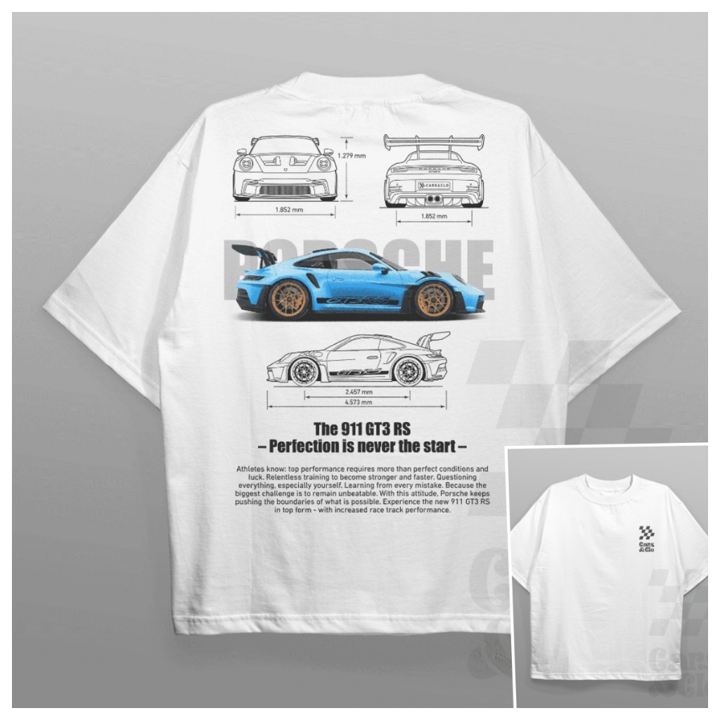 Porsche 911 GT3 RS Gray Blueprint T-Shirt - White Cars and Clo ...