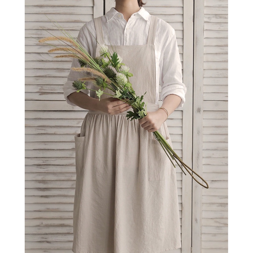 Simple Cotton Linen Apron Work Apron Gardening Apron Coffee Shop ...
