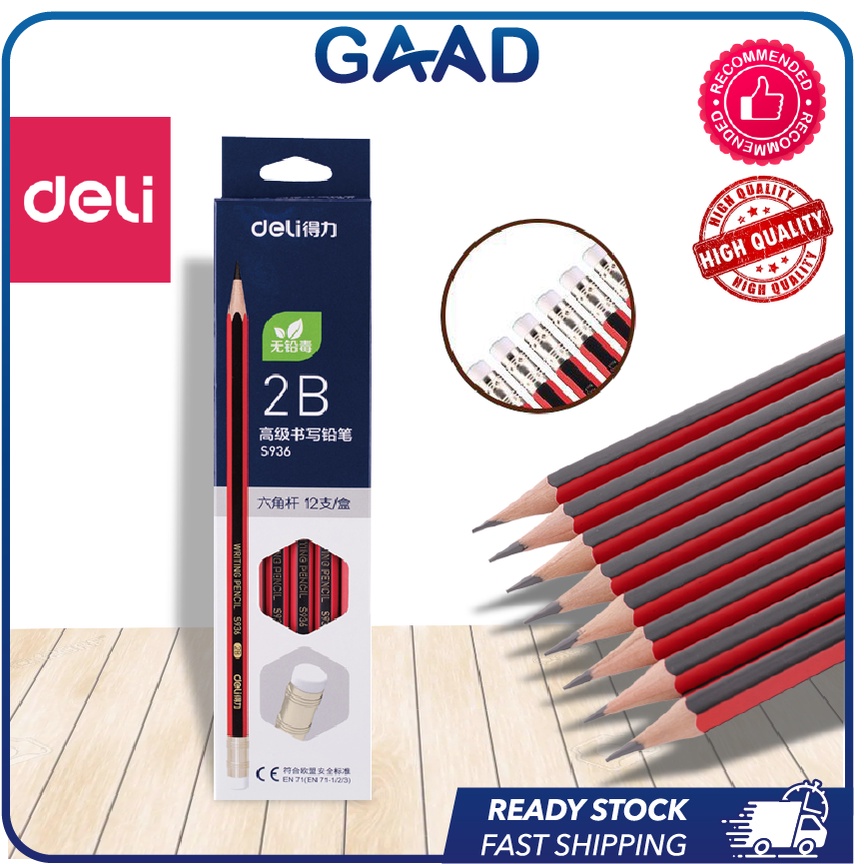 Deli Pencil Exam Grade 2B Pencil With Eraser Student Writing Use Pensel ...