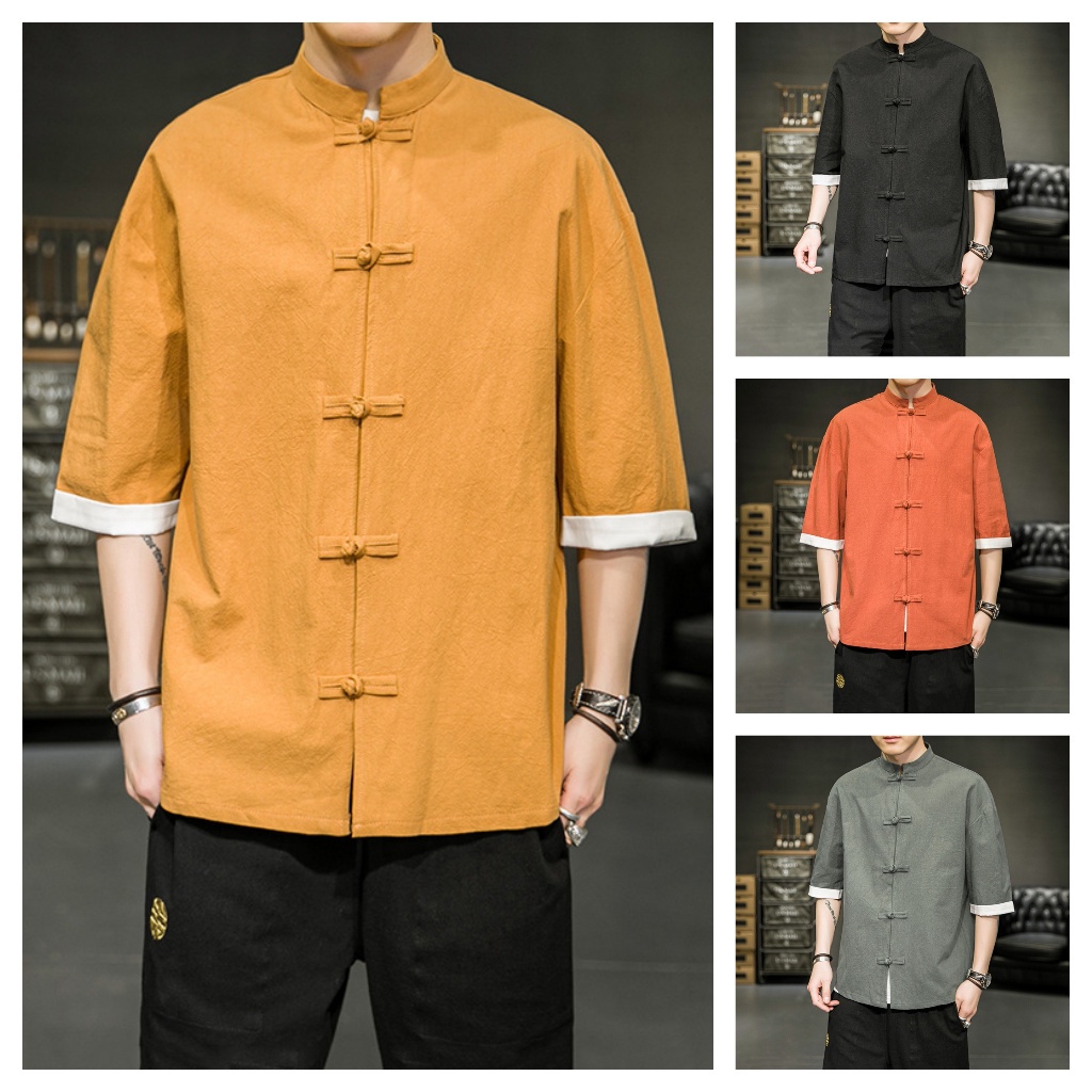 (Ready stock) men man CNY shirt Tang suit samfu Hanfu T shirt retro ...