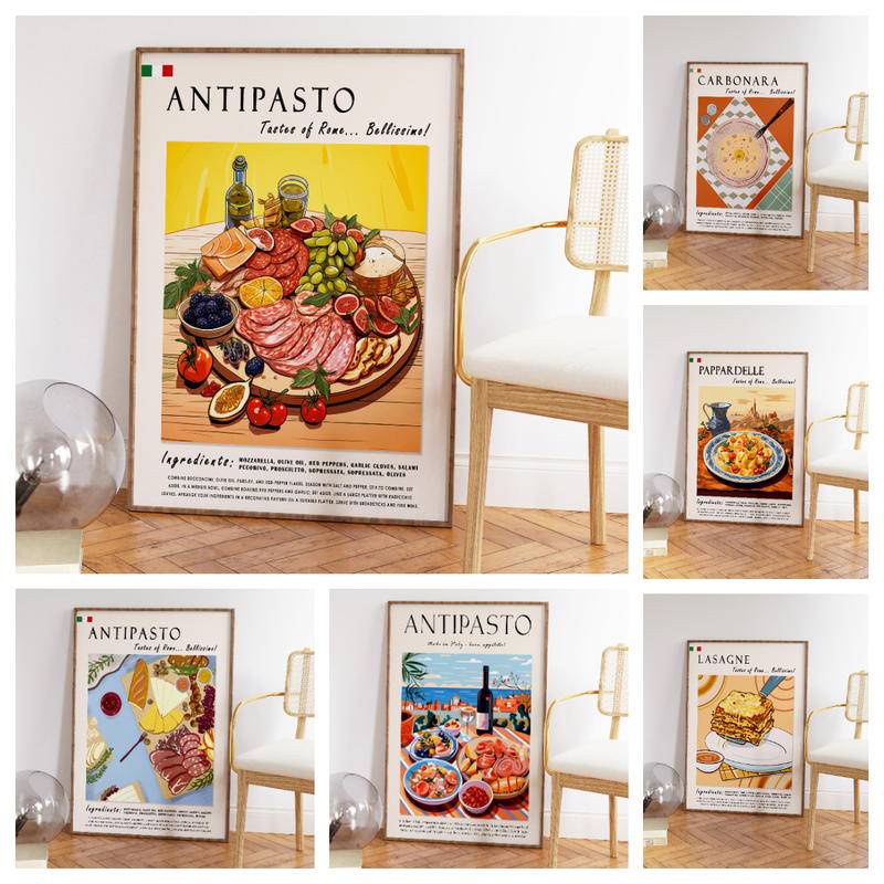 Italian food Cuisine poster Canvas wall art noodles Poster Penne Pasta ...