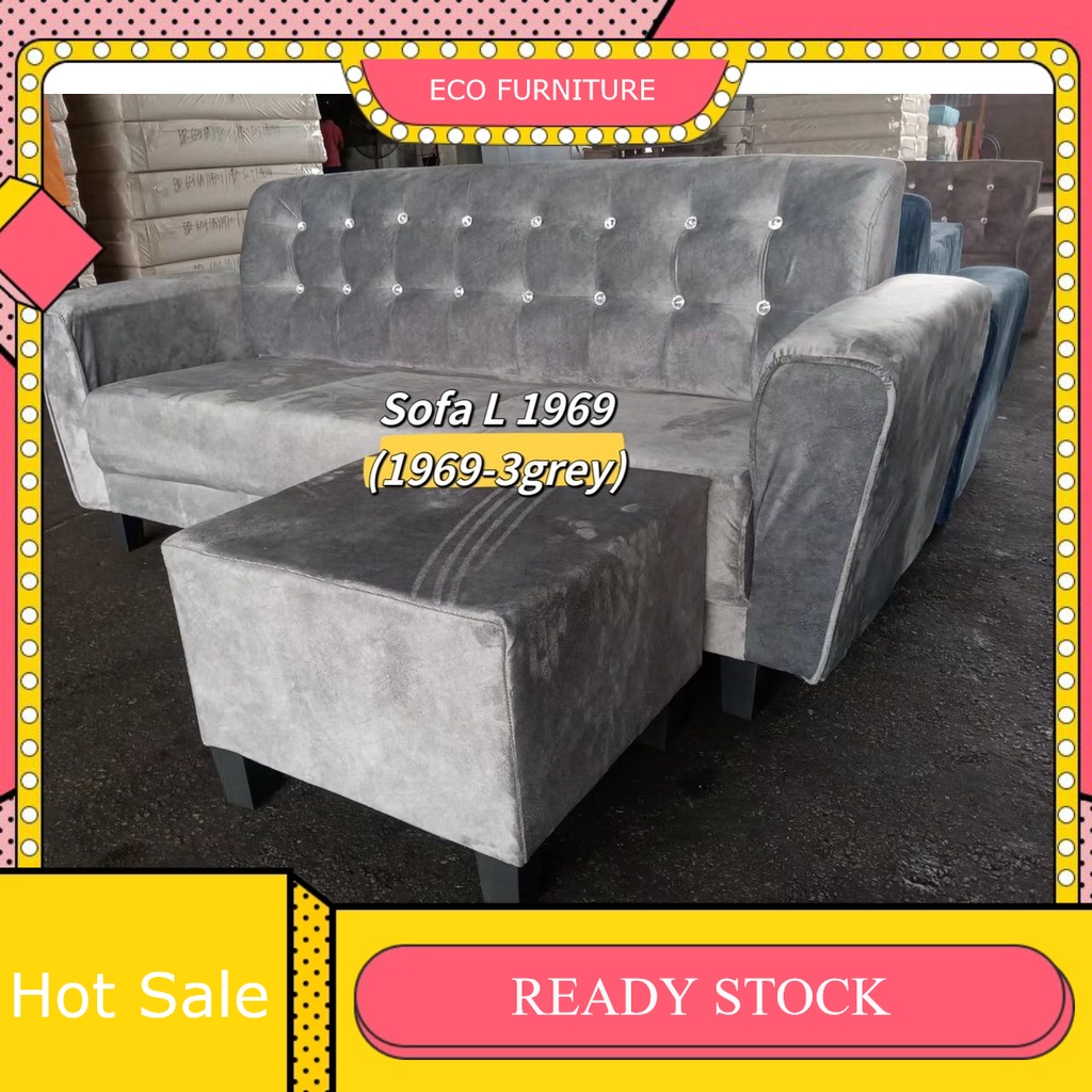 Sofa 3 Seater Sofa Baldu Bentuk L Percuma 1 Ottoman | Shopee Malaysia