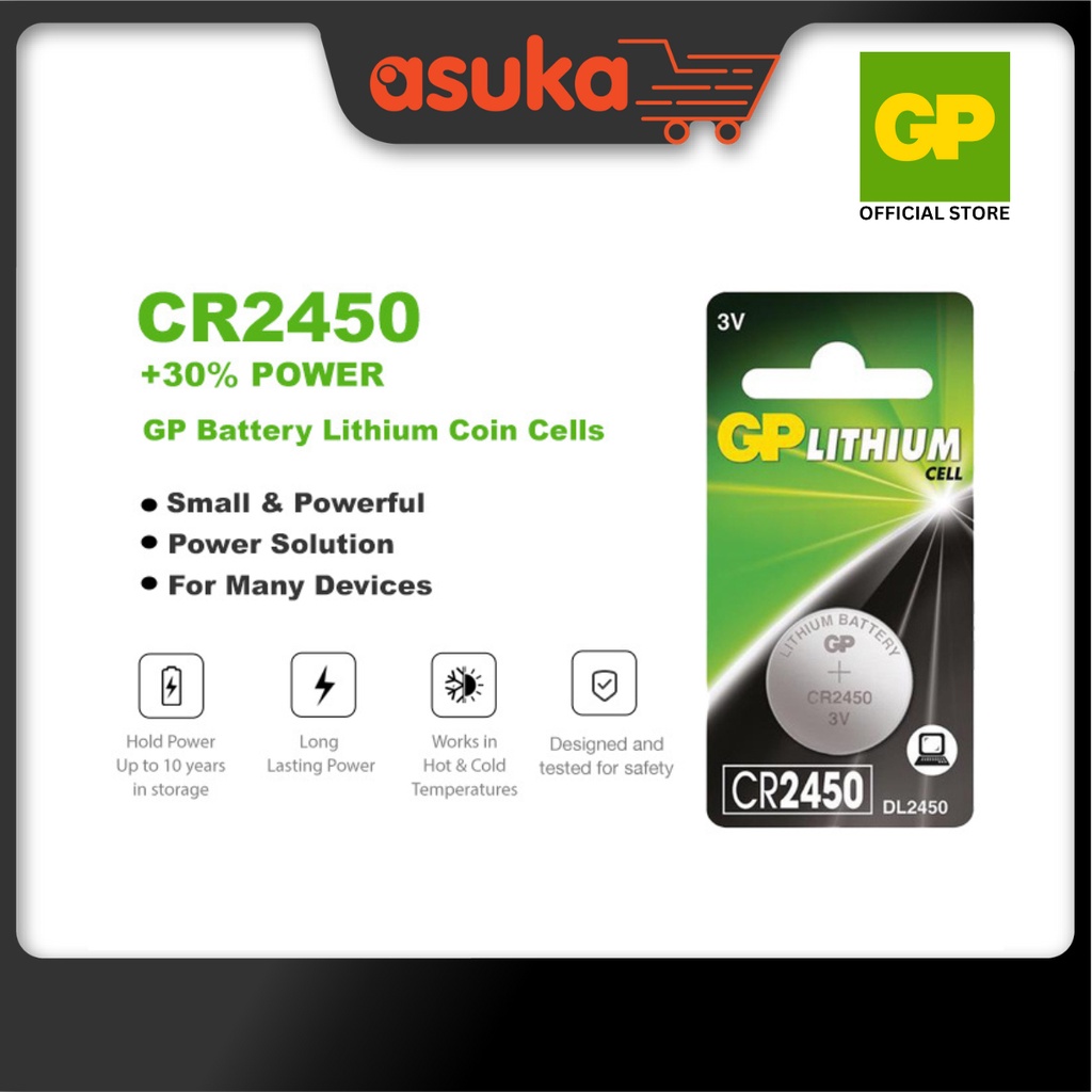 GP Lithium Coin Cells Battery CR2450 [ Card of 1s ] (DL2450 KECR2450 BR2450 E-CR2450 KL2450 ...