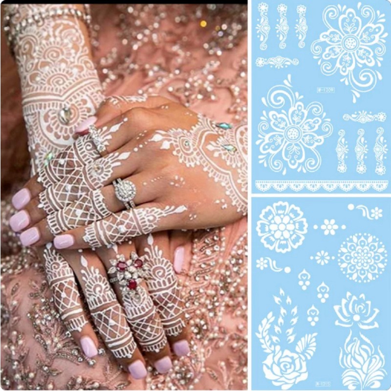 White Henna Stickers for Hand Waterproof Temporary Henna Tattoos Women ...