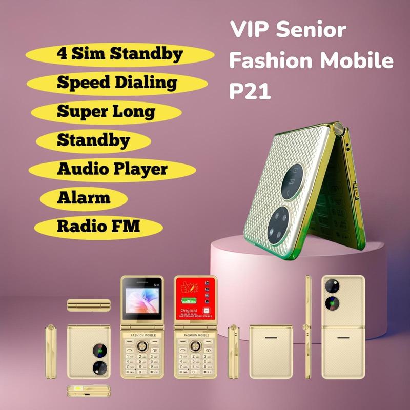 VIP Senior P21 Fashion Mobile Flip Phone 4 Sim Standby Touch Light ...