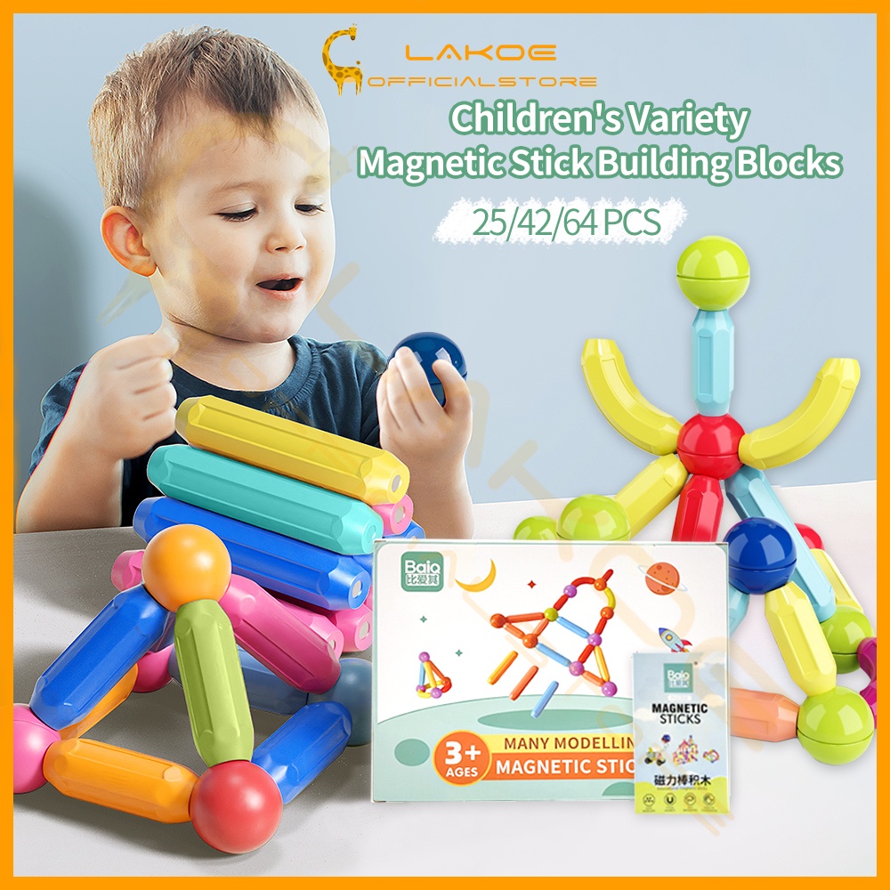 LAKOE 64PCS Kids Magnetic Stick Balls Building Toy Blocks With Storage ...