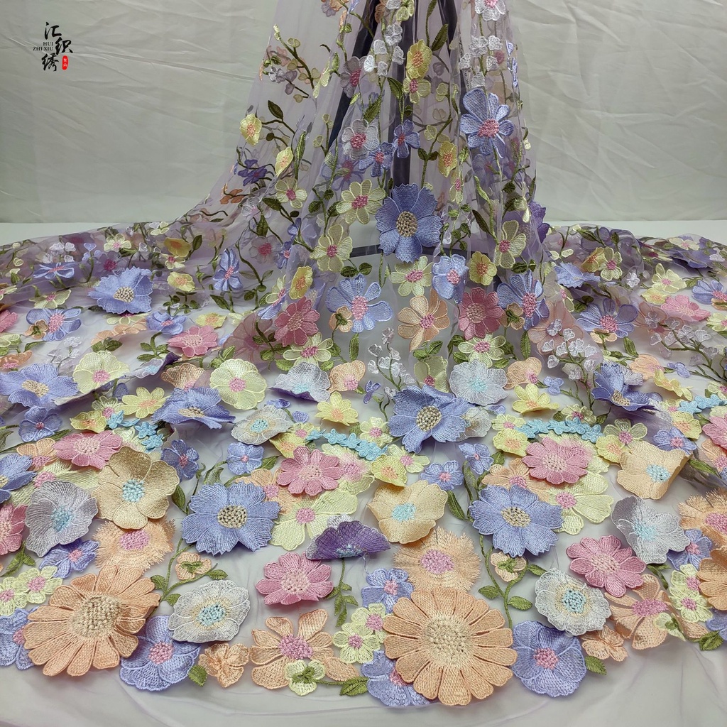 Single-side positioning romantic purple multi-color embroidered cloth ...